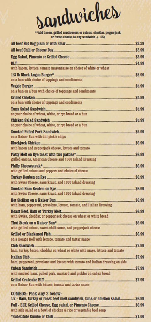 Menus - Gainesville Coffee Shop